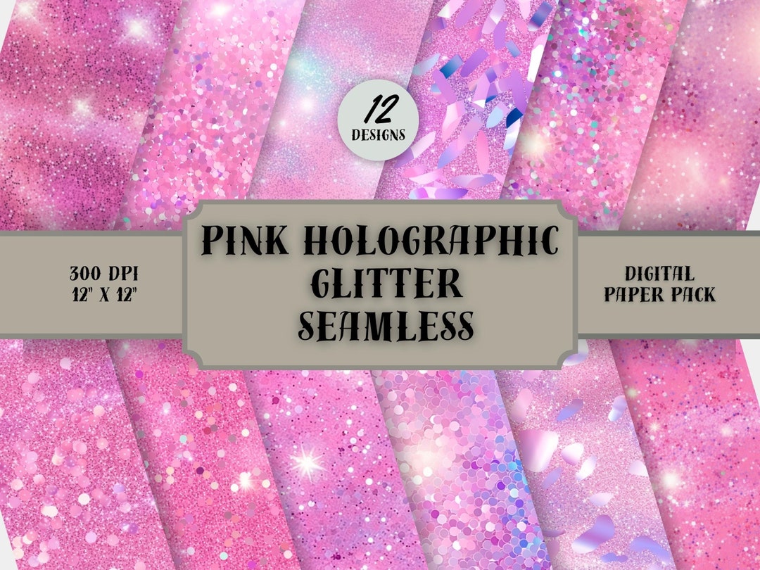 12 Pink Holographic Glitter Digital Paper, JPEG Printable Scrapbook ...