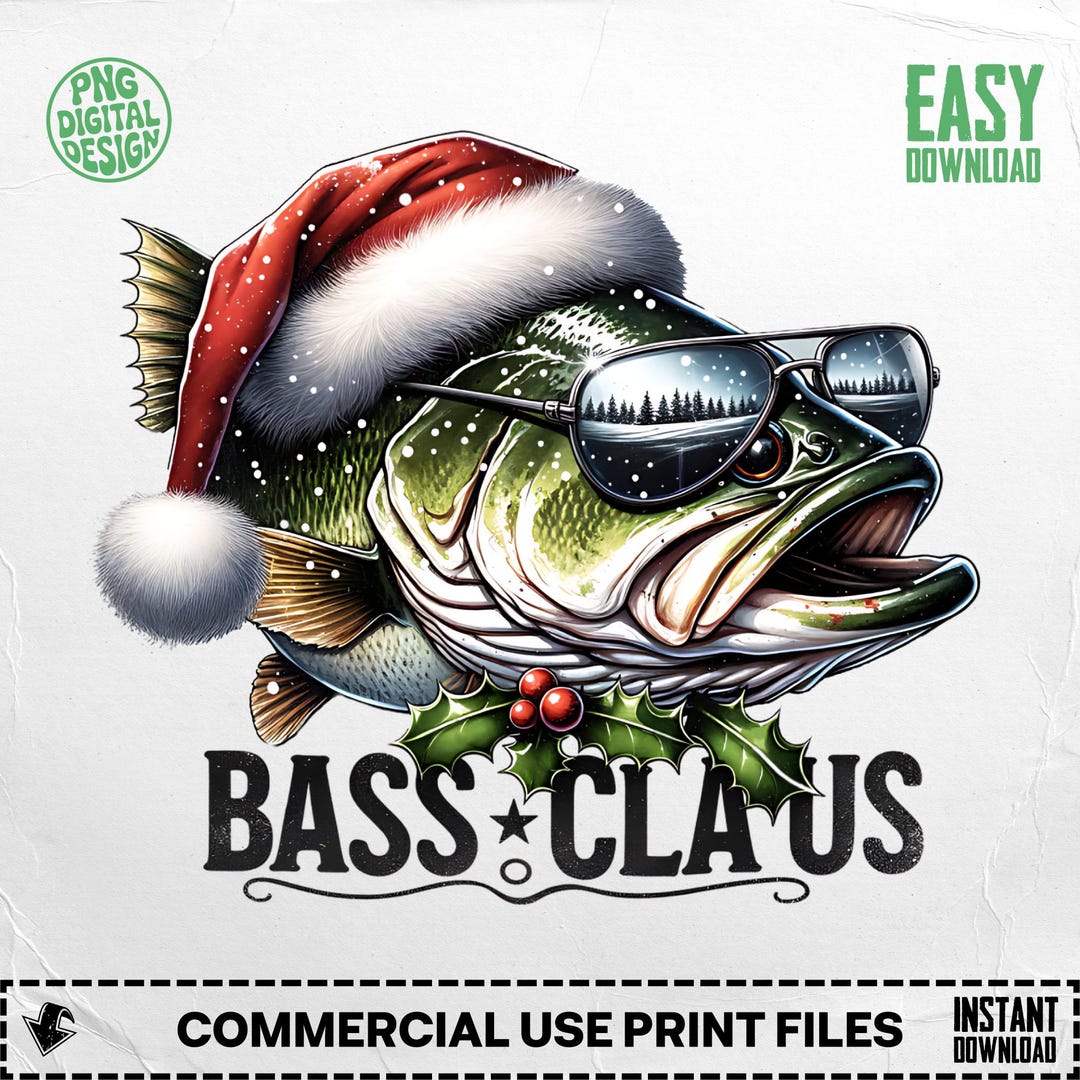Bass Claus Clipart, Christmas Fish PNG, Santa Fish Art, Funny Holiday ...