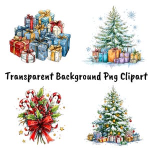 Watercolor Christmas Clipart Set, Holiday Presents PNG, Ornaments ...