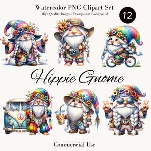 Hippie Gnome Clipart Set, Watercolor PNG, Transparent Background ...