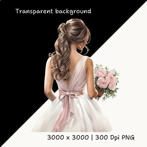 Elegant Watercolor Bride Clipart, Pink Wedding Dress Illustration ...