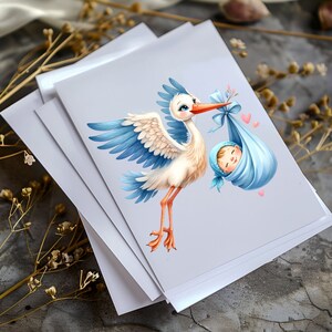 Stork Baby Boy Delivery Clipart Bundle, Newborn Announcement Graphics ...
