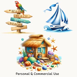 Watercolor Nautical Collection Clipart: Beach, Ocean, Travel Themes ...