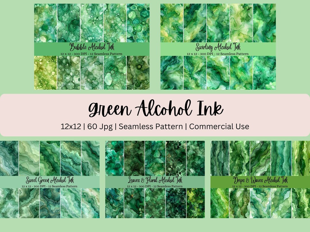 Green Alcohol Ink Digital Papers, 12x12 Seamless Patterns, Commercial ...