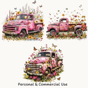 Vintage Pink Truck Watercolor Clipart Set, Digital Download for ...