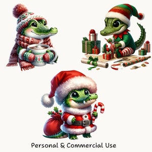 Christmas Alligator Clipart, Cute Santa Hat Gator, Holiday Graphics ...