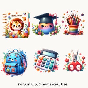 School Clipart Set Watercolour School Supplies Clipart Bundle, Back to ...