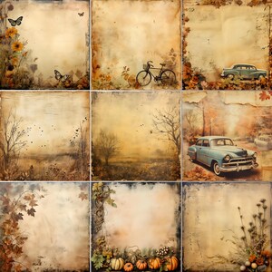 Autumn Vintage Backgrounds Digital, Fall Square Papers, Pumpkins ...