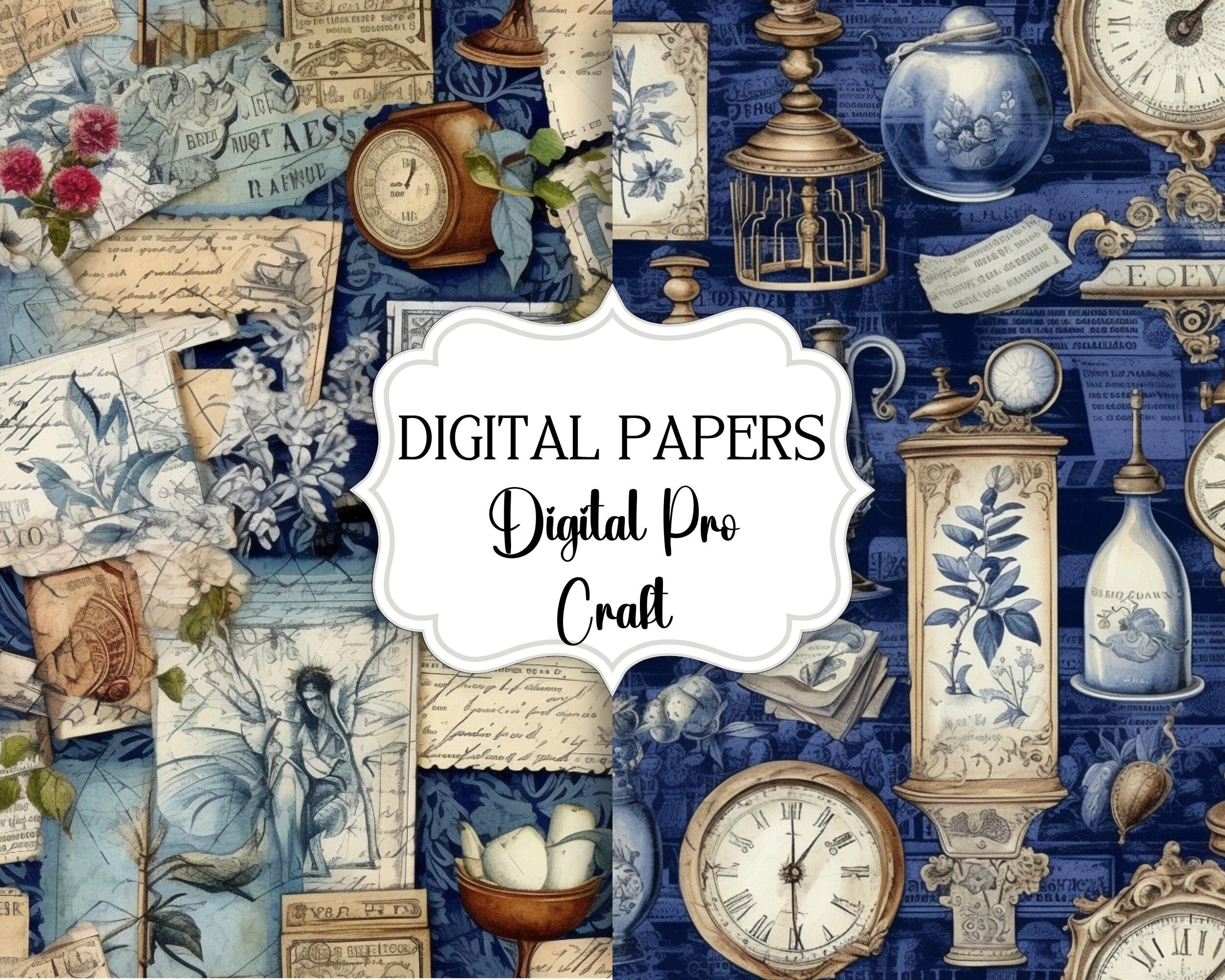 Set of 10 Vintage Blue Ephemera Digital Paper Pack-instant Download ...
