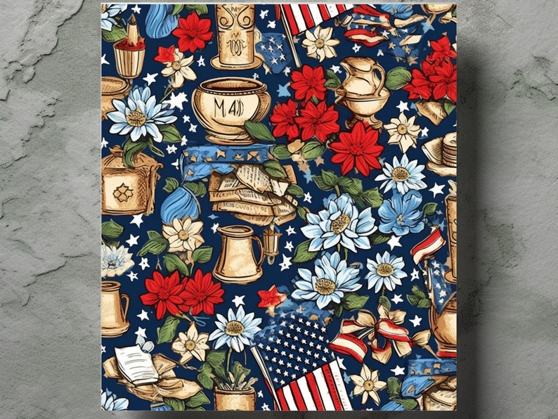 July 4th Patriotic Digital Paper Pack Vintage American Red & - Etsy