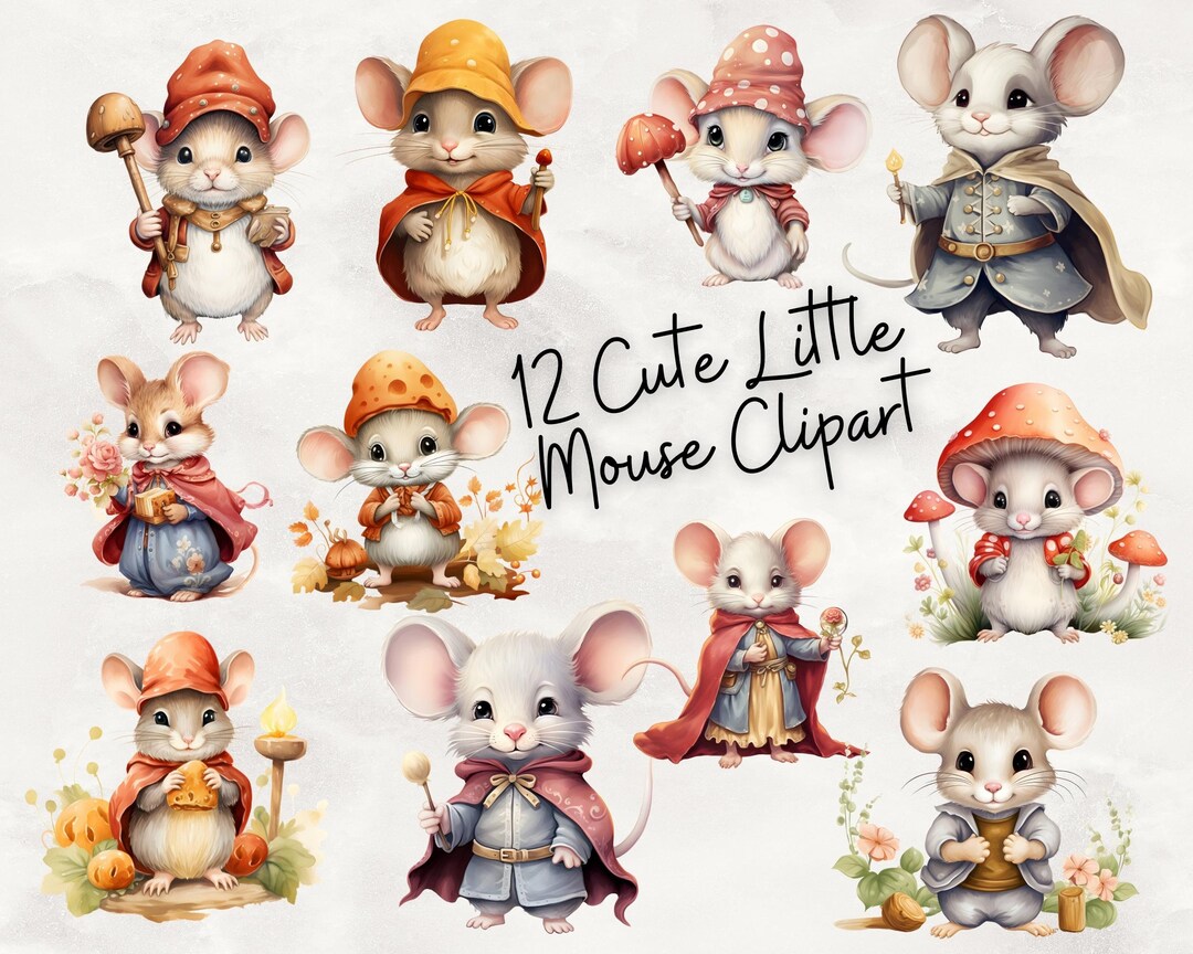 Watercolor Little Mouse Clipart - Fairytale Mice 12 PNG Digital Image ...
