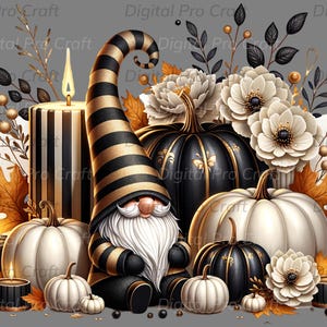 Black and Gold Gnome and Pumpkin Clipart Bundle, Fall Scrapbooking ...