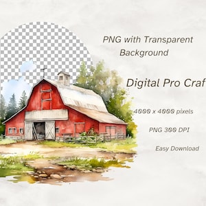 Farm Barn Watercolor Clipart, Farmhouse Clipart, Barn Bundle PNG, House ...