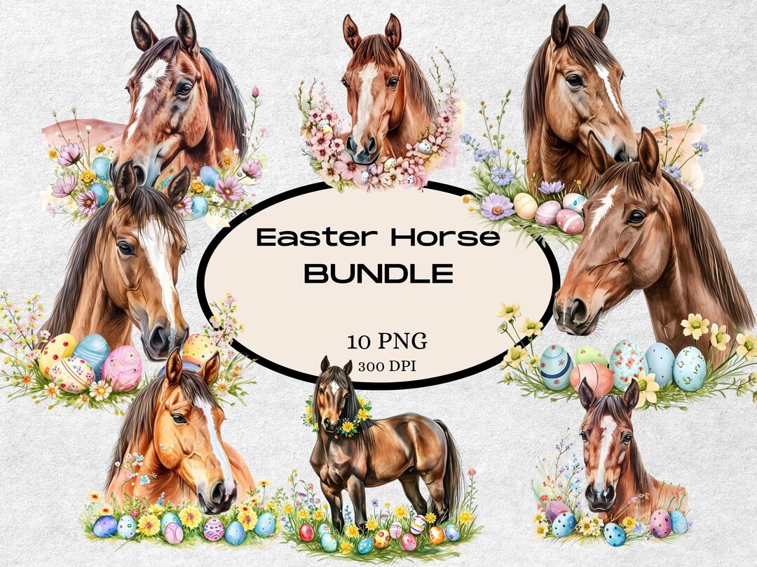 Horse Clipart Bundle, 10 PNG Spring Floral Horse Digital Files,easter Horse Design,diy Craft ...
