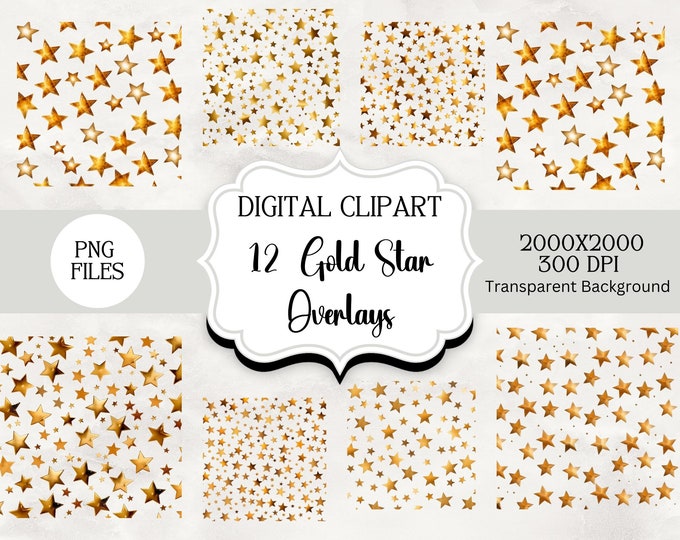 Seamless Rose Gold Star Overlays, Starry Night Star Patterns in PNG ...