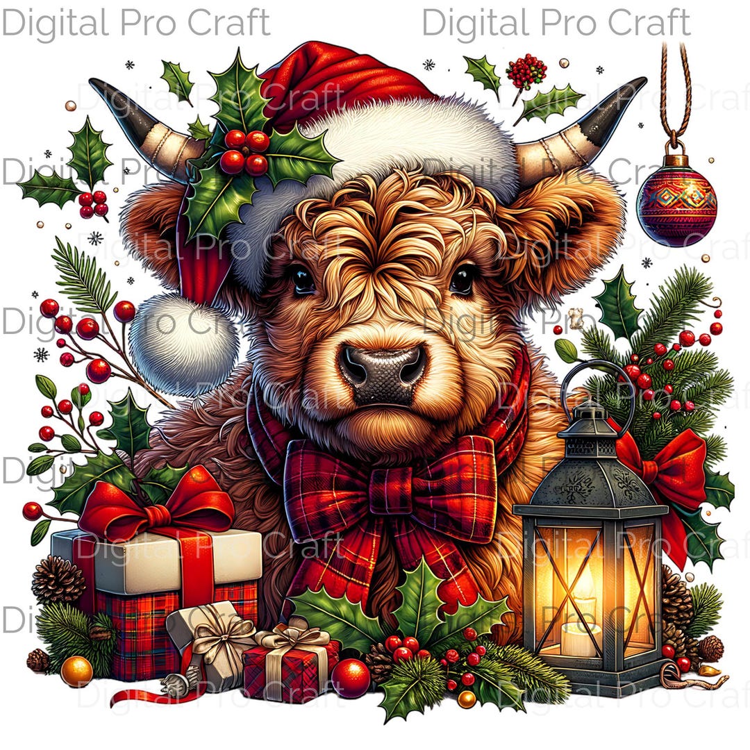 Cheerful Cartoon Cow in Santa Hat With Holiday Decor PNG Clipart for ...