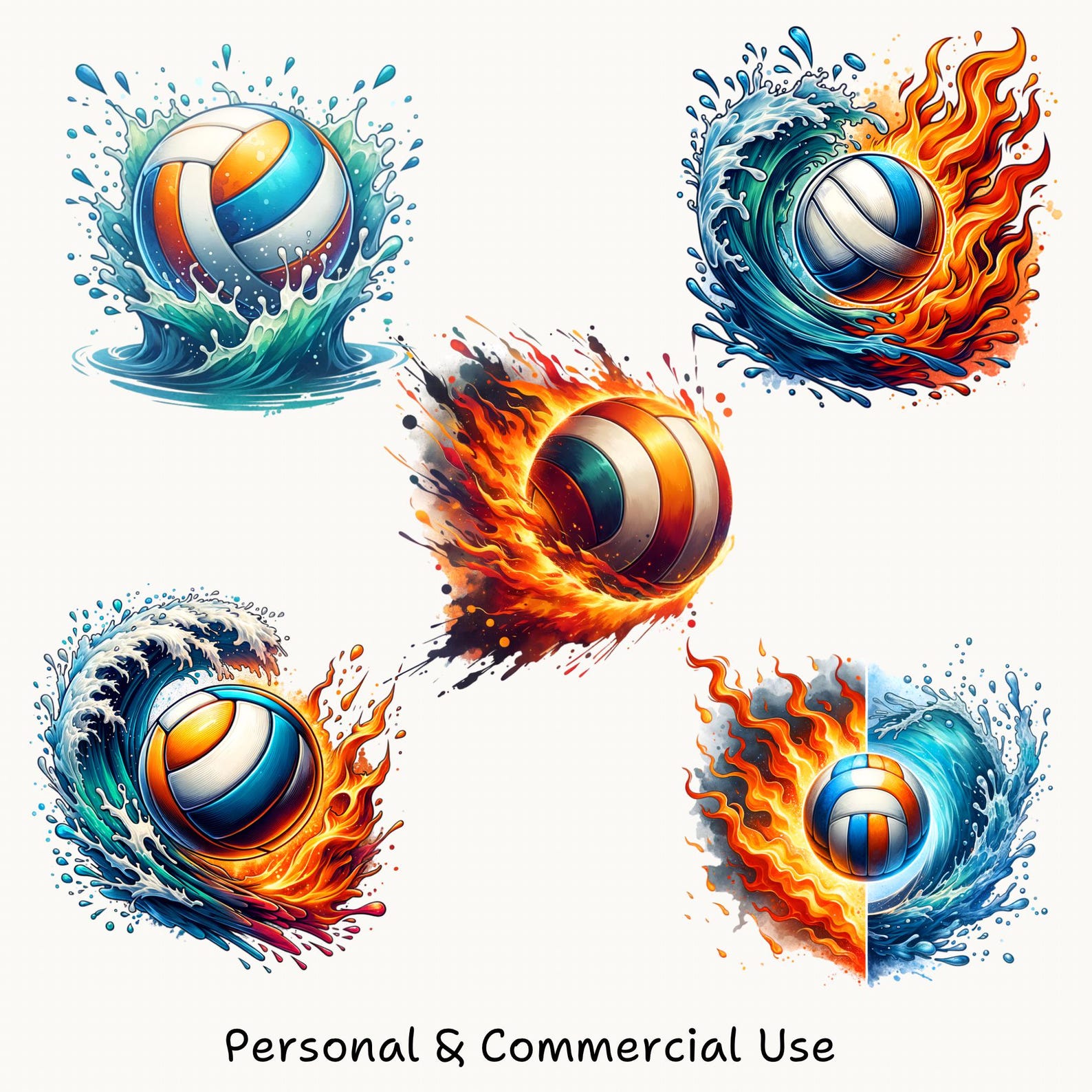 Volleyball Splash Clipart Set - Fire, Water, Sand Splash Designs for ...