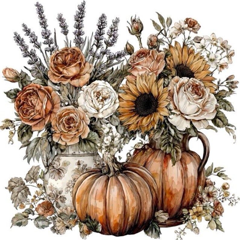 Autumn Pumpkin Flowers Clipart PNG, Fall Floral Bouquet Image ...