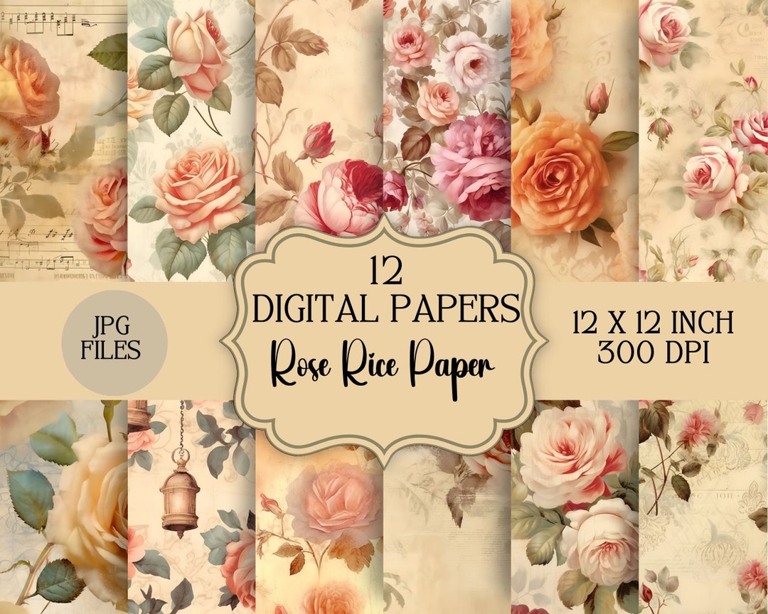 Rose Rice Paper Vintage Floral Digital Paper- Seamless- Repeating ...