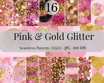 Pink and Gold Digital Paper Pink and Gold Glitter Textures and ...