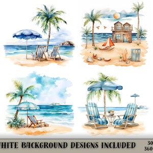 12 Beach Scenes, Watercolor Beach Clipart, Digital Beach Art ...