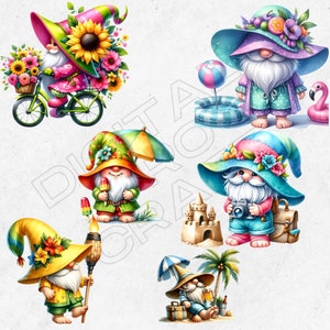 Summer Gnome Clipart Bundle, Beach Garden Gnomes, Surfing Gnomes ...