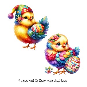 Watercolor Easter Clipart, Cute Chicken Digital Files, Easter Eggs PNG ...