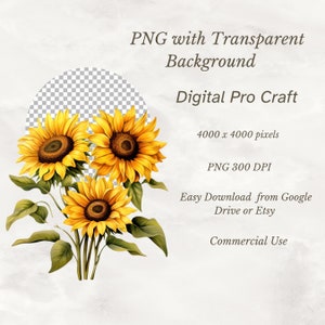 Set of 30 , Sunflowers Clipart Bundle , Watercolor Sunflower PNG ...