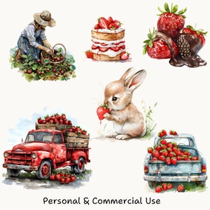Strawberry Picking Farm Watercolor Clipart, Digital Download PNG ...