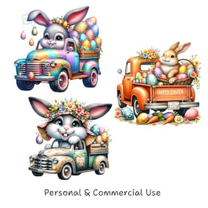 Easter Bunny Truck Digital Clipart, Vintage Pickup, Easter Eggs, Spring ...