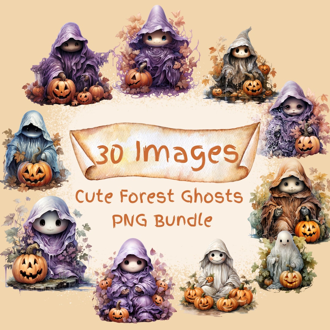 30 Spooky Halloween Forest Ghost Clipart Bundle,watercolor Clipart ...