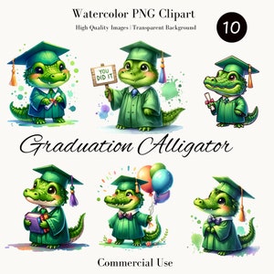 Graduation Alligator Clipart,watercolor Png,cute Graduate Alligator ...