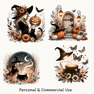 Vintage Halloween Watercolor PNG Clipart – Ghosts and Pumpkins ...