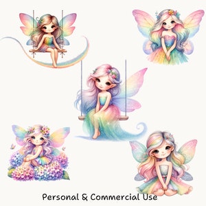 Rainbow Fairy Watercolor Clipart, Cute Fairy Digital Art, Fairy PNG ...