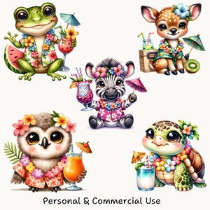 Cute Summer Animals PNG Clipart – Watercolor Tropical Animals in ...