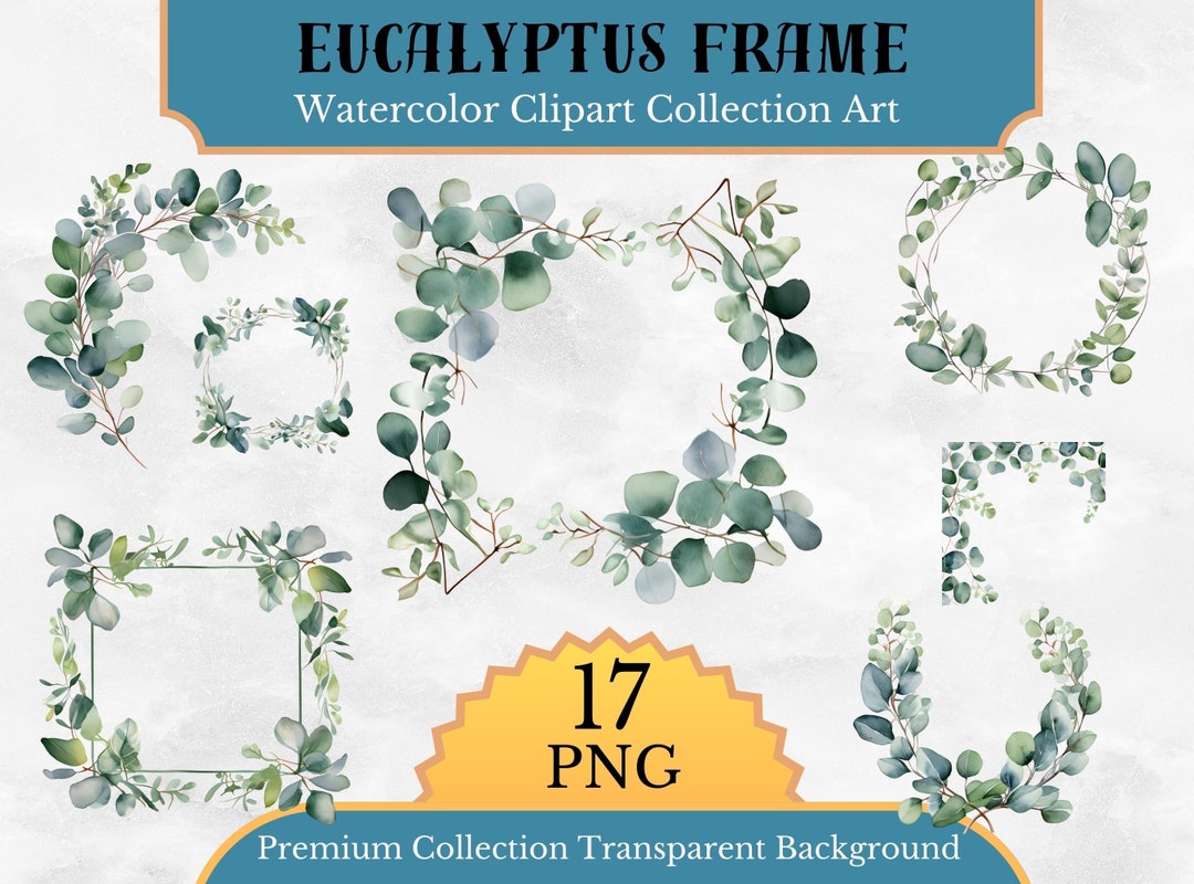 Set of 17, Watercolor Eucalyptus Clipart, Greenery Clipart , Watercolor ...