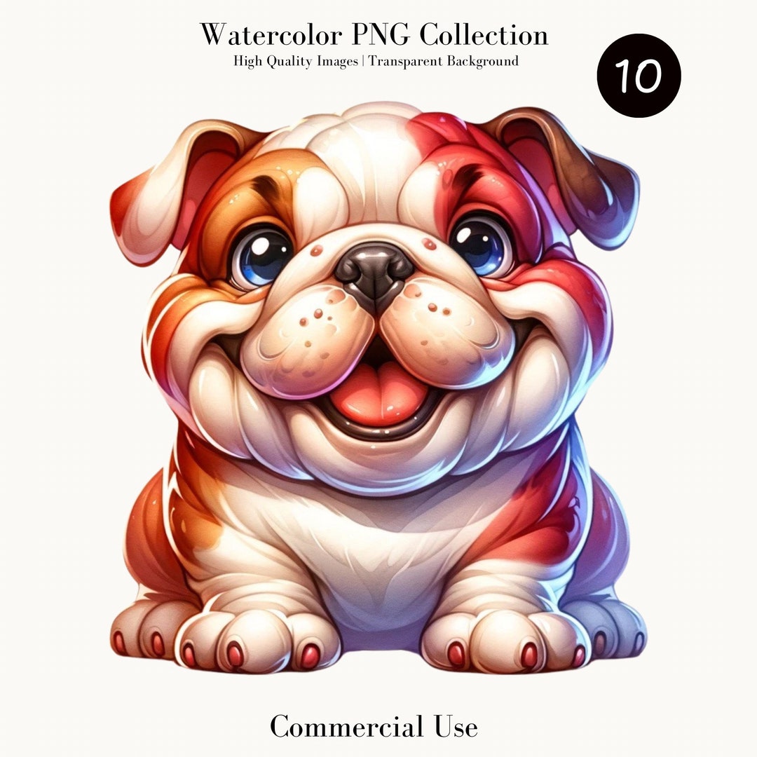 Watercolor Bulldog PNG, Cute Dog Clipart, Digital Download, Pet ...