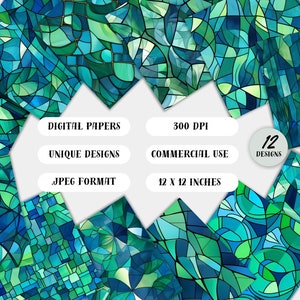 Blue and Green Intertwine Stained Glass SEAMLESS Patterns-digital Paper ...