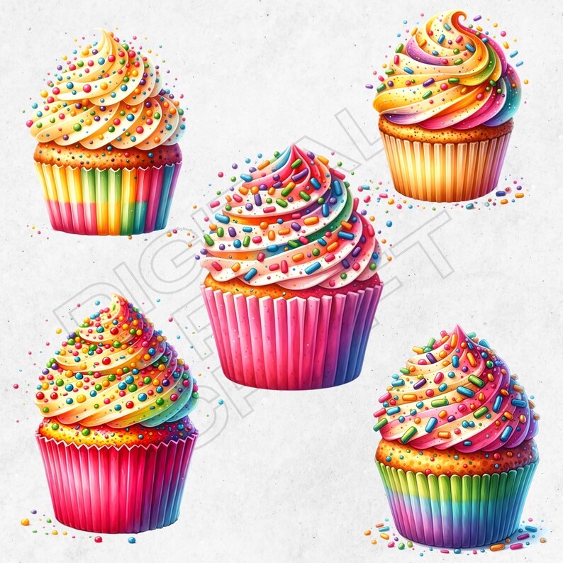 Colorful Cupcake Clipart Set, Digital Download, Sprinkles Cupcake ...