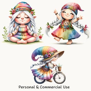 Hippie Gnome Girl Clipart, Watercolor PNG, Digital Download, Boho Chic ...