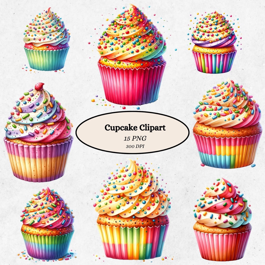 Colorful Cupcake Clipart Set, Digital Download, Sprinkles Cupcake ...