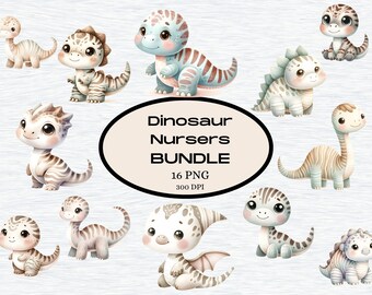 Watercolor Dinosaur Clipart Bundle, Cute Dino Clip Art, Dinosaur ...