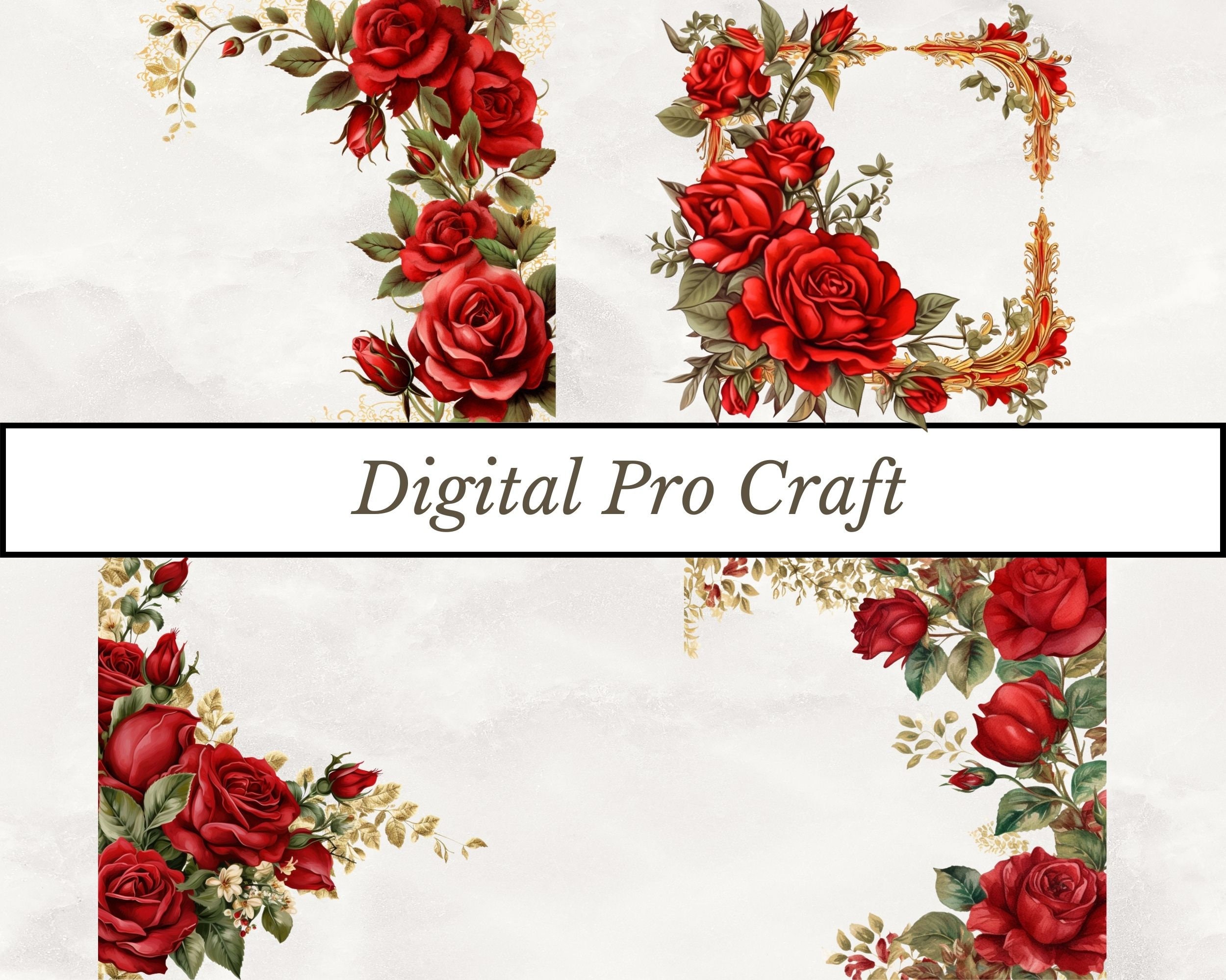 12 Red Roses Corners Clipart Flower Borders PNG& Jpgs - Etsy