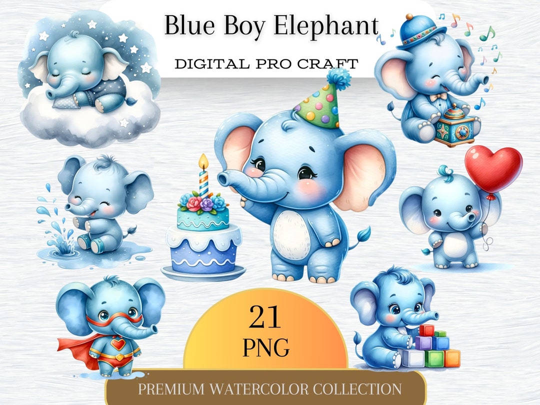 Watercolor Baby Elephant Clipart, Baby Elephant With Balloons Png, Baby ...