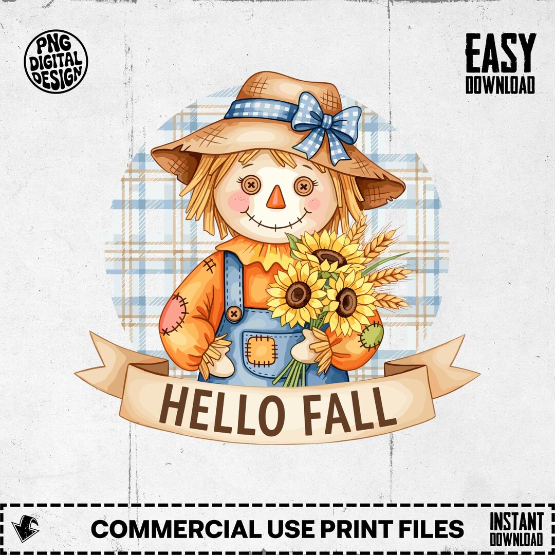 Hello Fall Scarecrow Clipart Png, Autumn Scarecrow, Sunflower Scarecrow ...