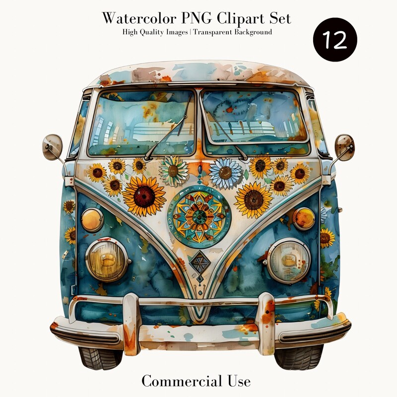 Hippie Van Clipart - Etsy
