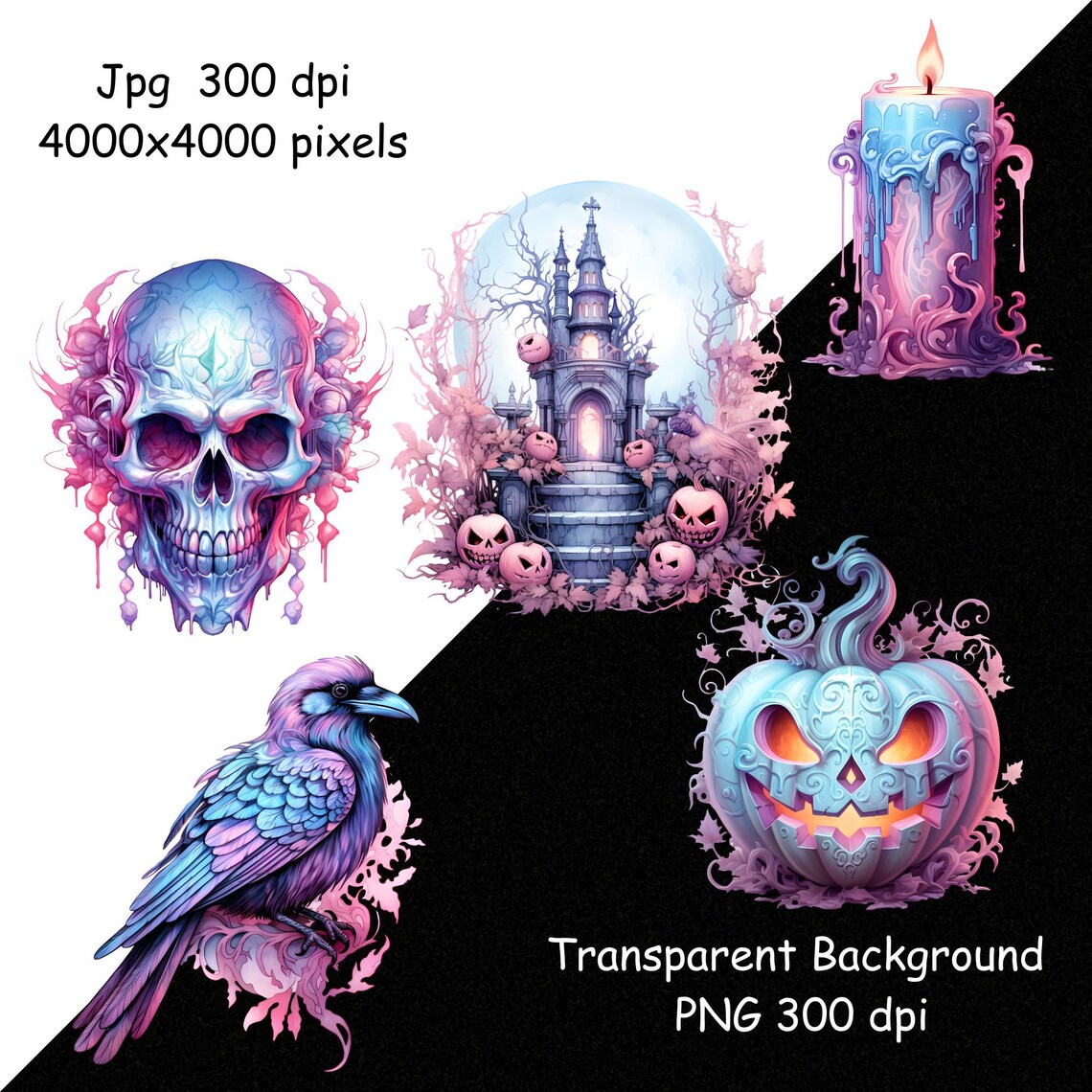 Pastel Halloween Clipart PNG Set, 18 Halloween Clipart, Commercial Use ...