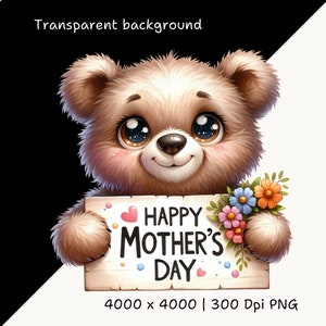 Mother's Day Watercolor PNG Clipart Boundle Set, Cute Animal With Sign ...