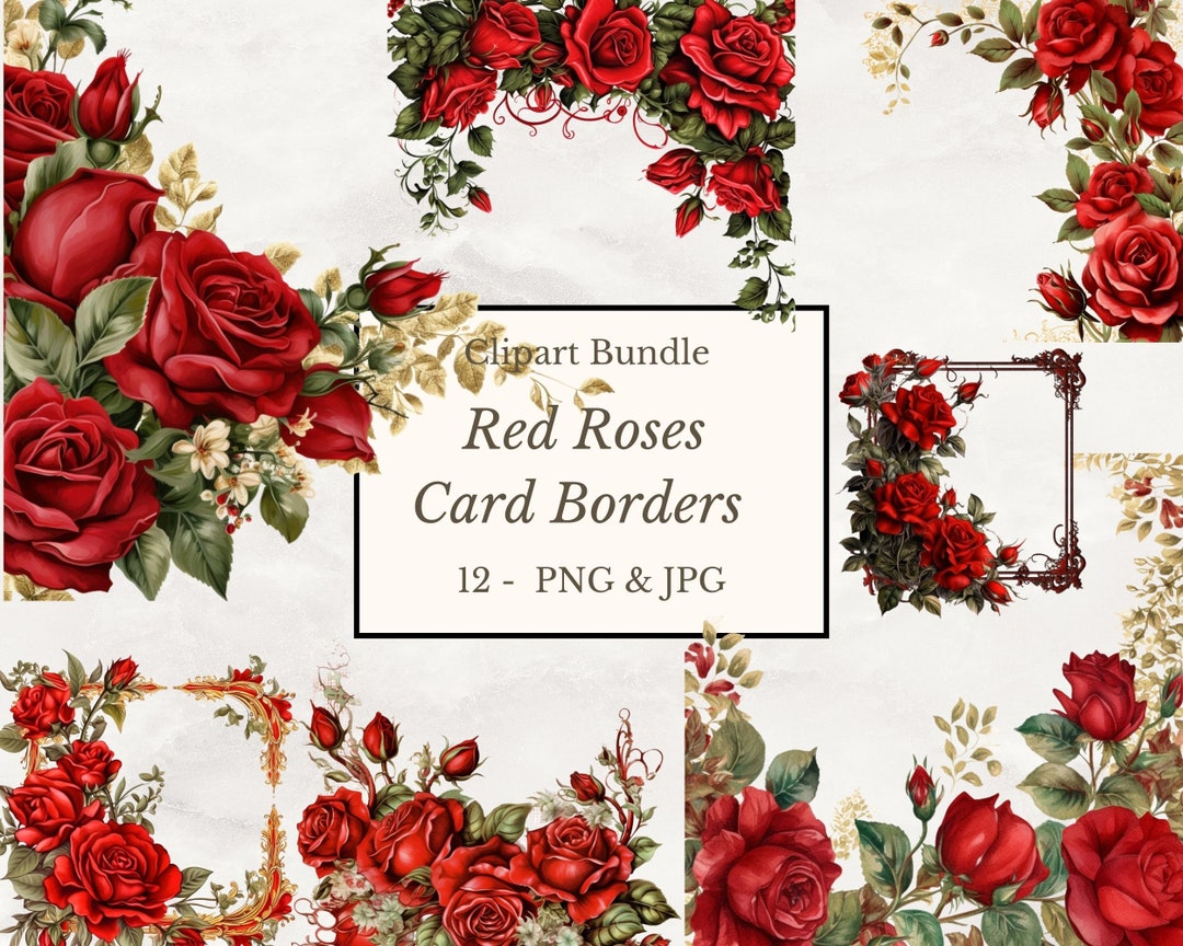 12 Red Roses Corners Clipart, Flower Borders, PNG& Jpgs, Digital ...