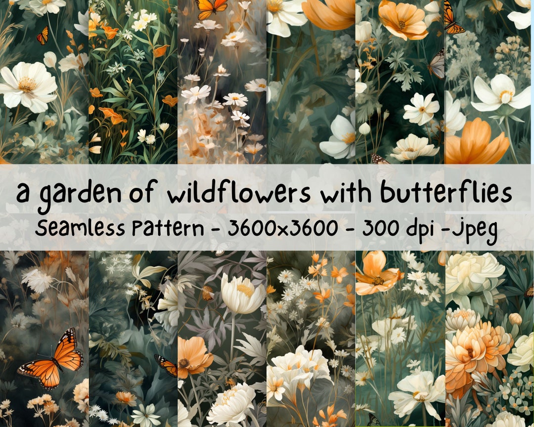 A Garden of Wildflowers With Butterflies Versatile Digital Paper ...